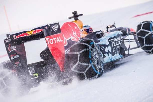 Red Bull Chains Up F1's Tyres and Races It On A Snowy Ski Sl