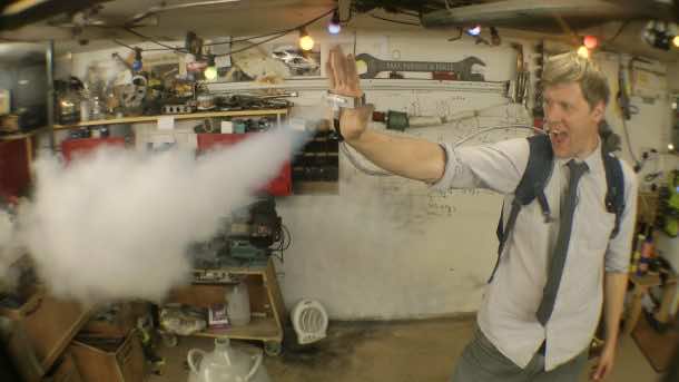Guy Makes An Ice Man's Hand-mounted Liquid Nitrogen Gun That
