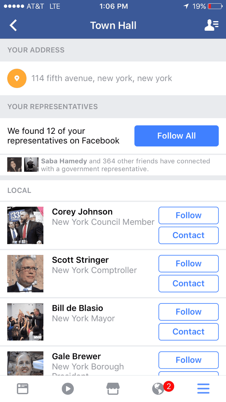 Facebook Officially Launches “Town Hall” For Contacting