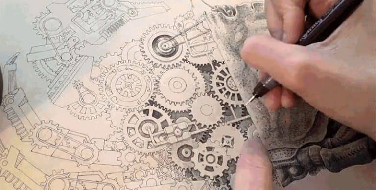 Watch This Man Make Incredibly Detailed Mechanical Drawings