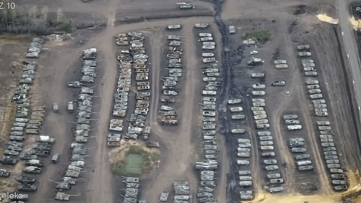 Ukrainian Drone Footage Shows A Giant Tank Graveyard In Russ