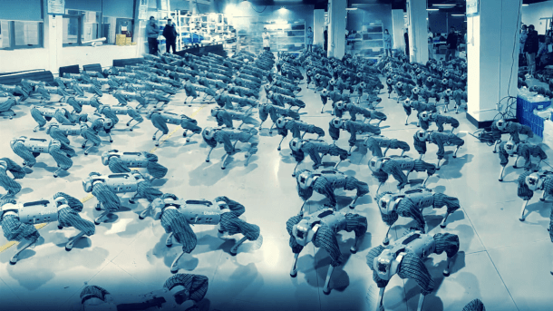 Watch A Fleet Of Chinese Robotic Dogs Doing Push-Ups With Ea