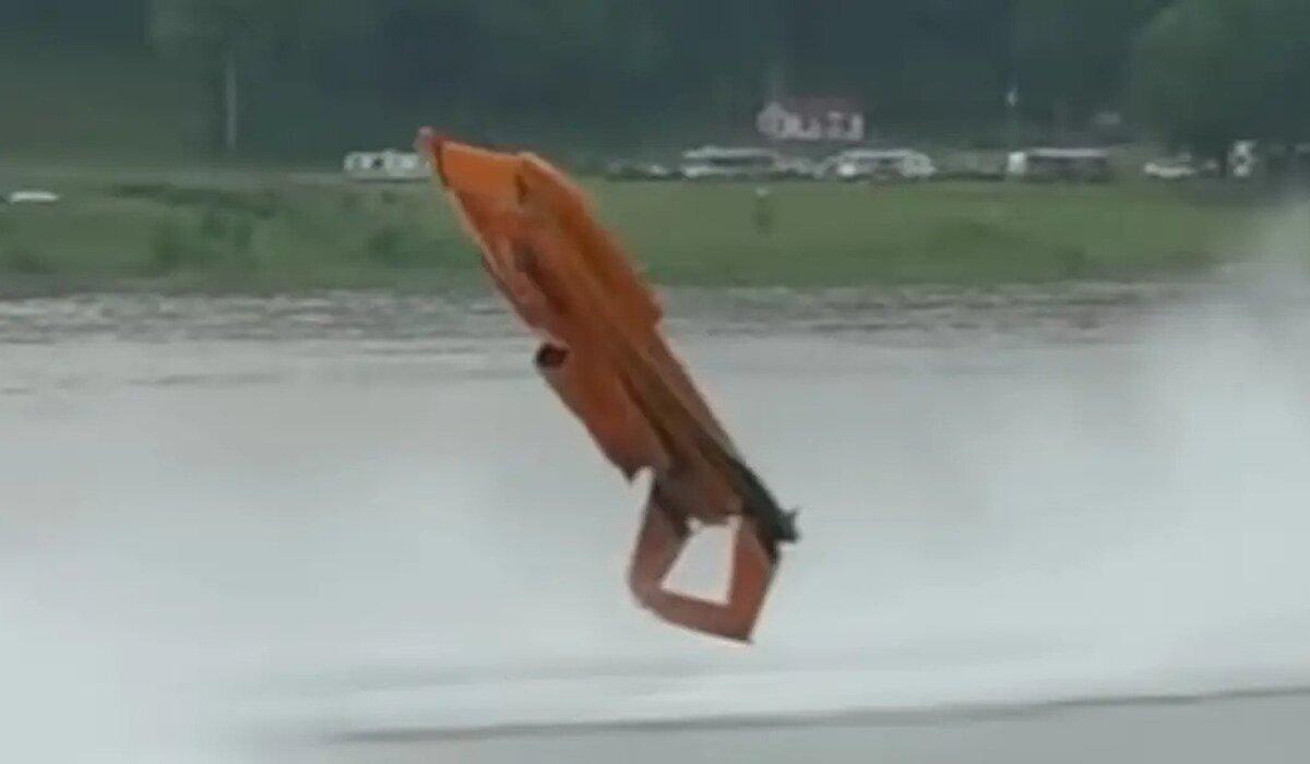 Watch A Hydroplaning Boat Flip Over And Still Stick The Land